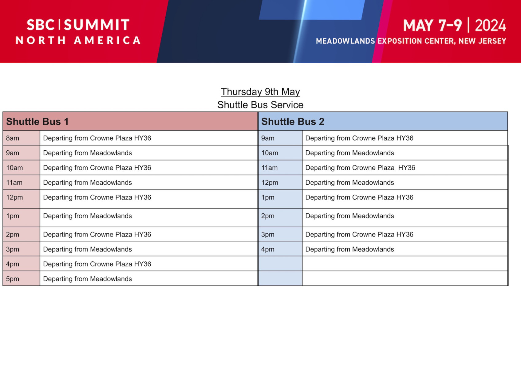 SBC Summit North America 2024 – Shuttles Timetables - SBC Events